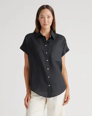 Quince 100% European Linen Camp Shirt - Black