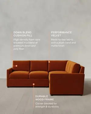 Quince Brennan L Sectional In Performance Velvet - Rust