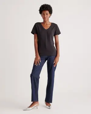 Quince Organic Cotton Slub V-neck T-shirt - Black