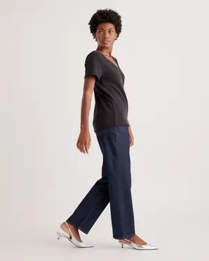 Quince Organic Cotton Slub V-neck T-shirt - Black