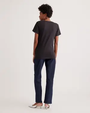 Quince Organic Cotton Slub V-neck T-shirt - Black