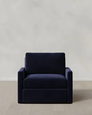 Quince Brennan Swivel Chair In Performance Velvet Midnight