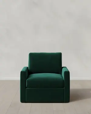 Quince Brennan Swivel Chair In Performance Velvet - Spruce