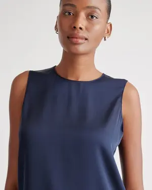 Quince Stretch Silk Shell Tank Top - Navy