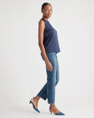 Quince Stretch Silk Shell Tank Top - Navy