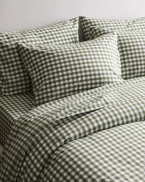 Quince Organic Crisp Percale Gingham Deluxe Bedding Bundle