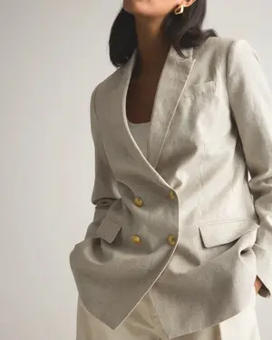 Quince 100% European Linen Relaxed Double-breasted Blazer - Flax