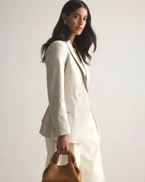 Quince 100% European Linen Relaxed Double-breasted Blazer - Flax