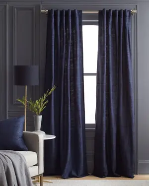 Quince Raw Silk Curtain Single Panel Navy