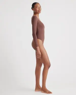 Quince Second Skin Square Neck Long Sleeve Bodysuit - Cocoa