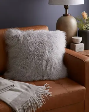 Quince Luxe Mongolian Lamb Pillow Cover - Silver