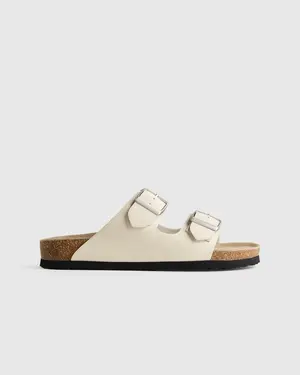 Quince Nappa Leather Double Buckle Slides - Bone