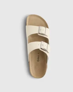 Quince Nappa Leather Double Buckle Slides - Bone