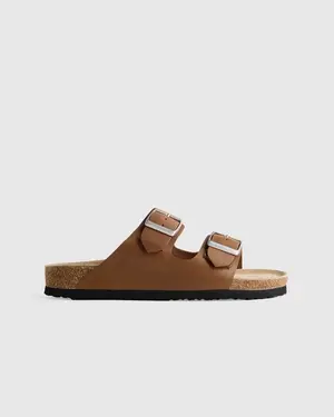Quince Nappa Leather Double Buckle Slide - Brown