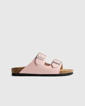 Quince Nappa Leather Double Buckle Slides Shell Pink