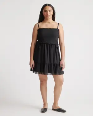 Quince Chiffon Smocked Sleeveless Mini Dress - Black