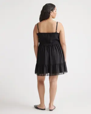 Quince Chiffon Smocked Sleeveless Mini Dress - Black