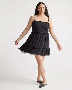 Quince Chiffon Smocked Sleeveless Mini Dress - Black