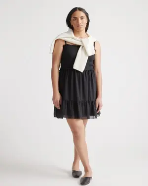 Quince Chiffon Smocked Sleeveless Mini Dress - Black