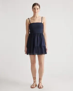 Quince Chiffon Smocked Sleeveless Mini Dress - Navy