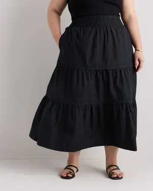 Quince Poplin Tiered Maxi Skirt - Black