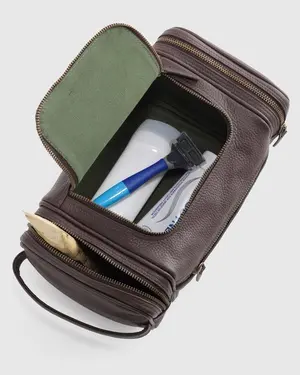 Quince Nappa Leather Toiletry Bag - Dark Brown