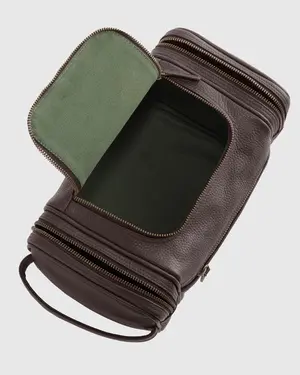 Quince Nappa Leather Toiletry Bag - Dark Brown