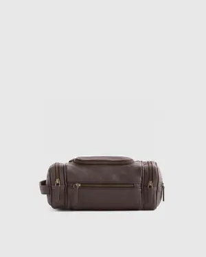 Quince Nappa Leather Toiletry Bag - Dark Brown