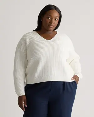 Quince Fisherman V-neck Sweater - Ivory