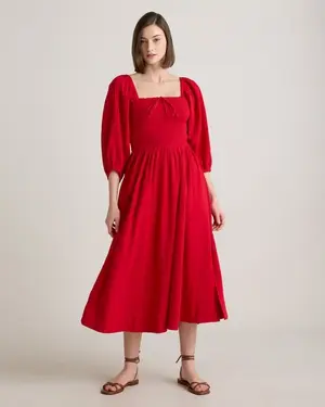 Quince Gauze Smocked Square Neck Midi Dress - Wild Cherry
