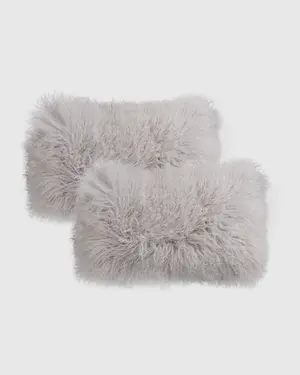 Quince Luxe Mongolian Lamb Lumbar Pillow Cover - Silver