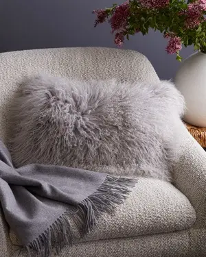 Quince Luxe Mongolian Lamb Lumbar Pillow Cover - Silver
