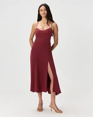 Quince Lightweight Crepe Sweetheart Neckline Midi Dress - Maroon