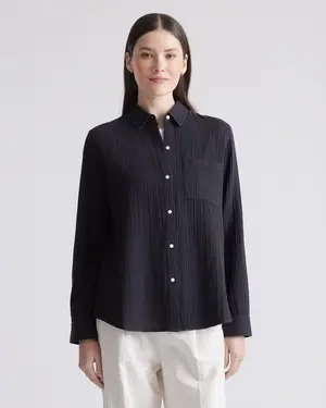 Quince Organic Cotton Gauze Shirt - Black