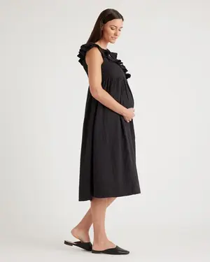 Quince Gauze Maternity Ruffle Front Dress