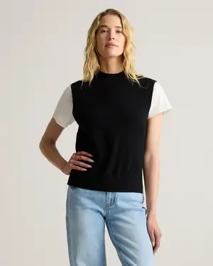 Quince Mongolian Cashmere Mock Neck Sweater Vest - Black