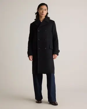 Quince Italian Wool Double-breasted Officer Topcoat - Black
