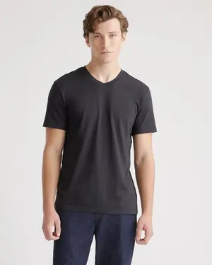 Quince Cotton Modal V-neck T-shirt - Bold Black