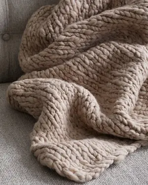Quince Chunky Hand Knit Wool Throw - Neutral