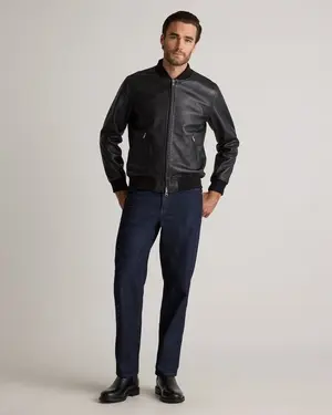 Quince Washed Leather Bomber Jacket - Black