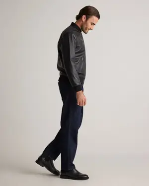 Quince Washed Leather Bomber Jacket - Black