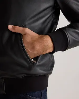 Quince Washed Leather Bomber Jacket - Black