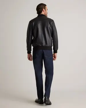 Quince Washed Leather Bomber Jacket - Black