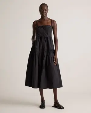 Quince Organic Cotton Poplin Floral Maxi Dress - Black