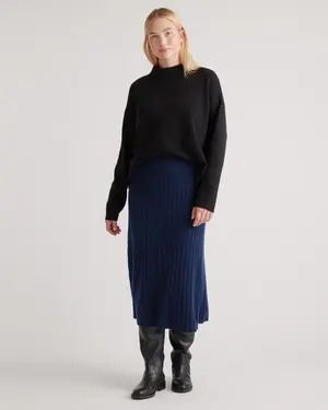 Quince Mongolian Cashmere Ribbed Midi Skirt - Navy