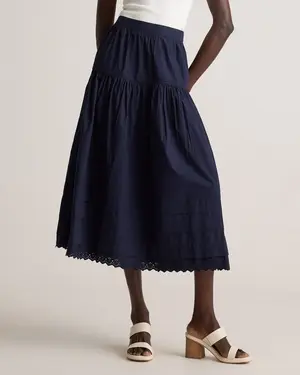 Quince Poplin Pintuck Maxi Skirt - Navy