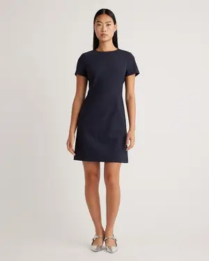 Quince Italian Wool Short Sleeve Dress - Navy