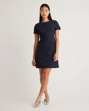 Quince Italian Wool Short Sleeve Dress - Navy