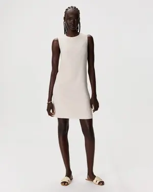 Quince Fluid Crepe Sleeveless Shift Dress - Sand