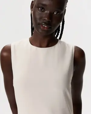Quince Fluid Crepe Sleeveless Shift Dress - Sand